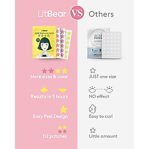 LitBear Acne Patch Pimple Patch, Pink & Yellow Star Shaped Acne Absorbing Cover Patch, Hydrocolloid Acne Patches For Face Zit Patch Acne Dots, Tea Tree Oil & Centella, 112 Patches, 14mm & 10mm