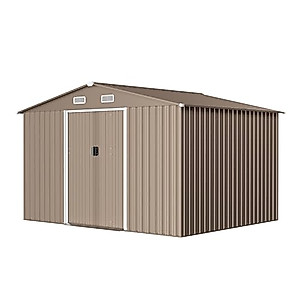Trumbeak 10FT x 8FT Metal Outdoor Storage Shed,Utility and Tool Shed Storage House w/Lockable Sliding Doors & Air Vent,Garden Shed for Backyard,Garden,Patio,Lawn