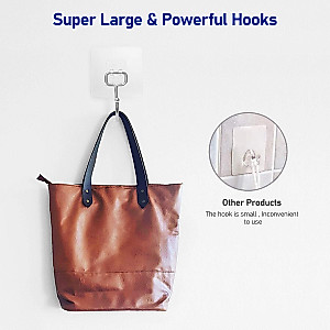 FACURY Large Adhesive Hooks 22Ib(Max), Waterproof and Rustproof Wall Hooks for Hanging Heavy Duty, Stainless Steel Towel and Coats Hooks to use Inside Kitchen, Bathroom, Home and Office, 8Pack