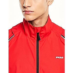 TSLA Men's Cycling Jacket with Removable Sleeves, Reflective Vest Windbreaker, Lightweight Waterproof Running Jackets, Cycling Red, Small