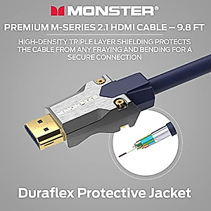 Monster M-Series 3000 Certified Premium 8K High Speed HDMI Cable - 2.1, 4K 120Hz HDMI Cable, 48 Gbps - HDMI Cables for Apple TV, Roku, Smart TV, Laptop, Montior - 9.8 ft