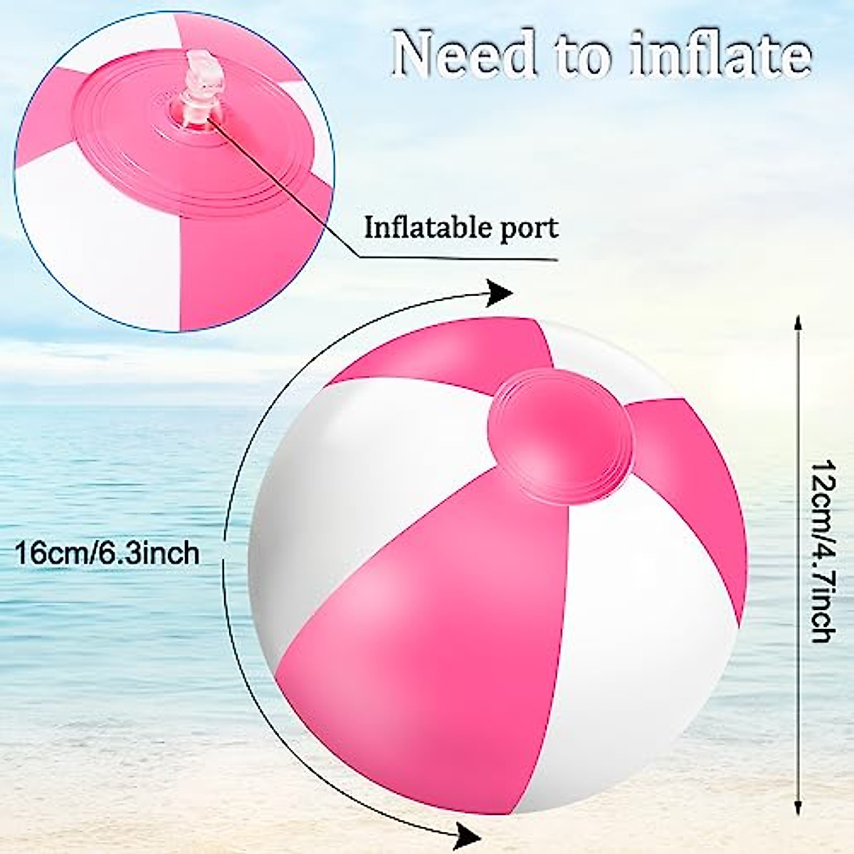 Whaline 50 Pieces 5 Inch Pink and White Inflatable Beach Ball Round Pool PVC Balls Cute Game Toys for Summer Hawaiian Tropical Theme Beach Party Decorations Water Sand Game Accessory