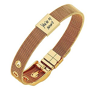 LUXTOMI - Personalized 18K Gold Plated Disc Bracelet, Customize with any Handwriting Ideea, Hypoallergenic, Waterproof, No Tarnish - Packed in Premium Box