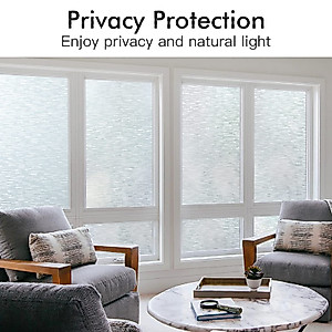 Haton Window Privacy Film, Frosted Glass Static Cling Sun Heat Blocking Window Clings, Frosting Opaque Coverings, Vinyl Removable Stickers Tint for Home Door Office, Non Adhesive 17.5" x 78.7"