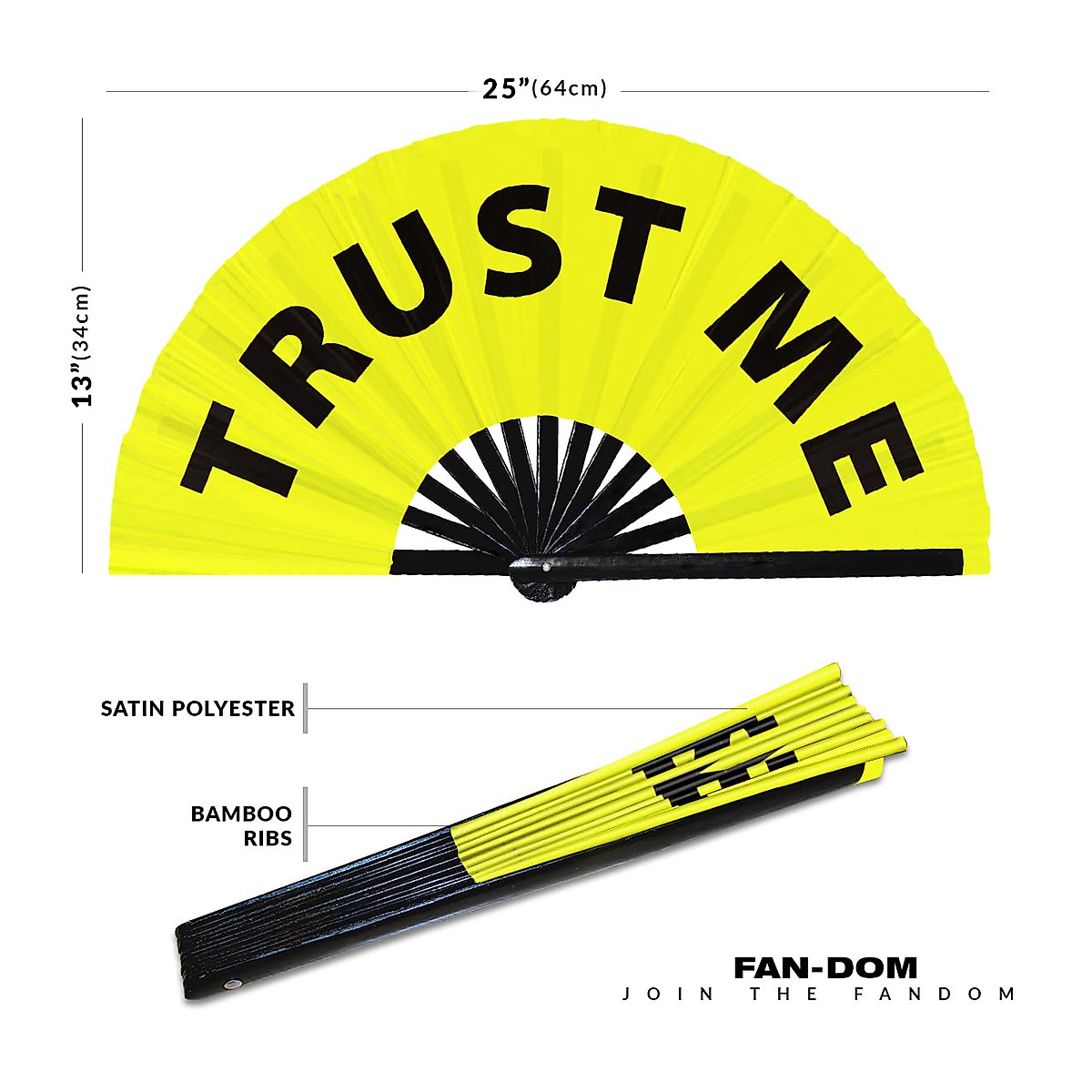 Trust Me hand fan foldable bamboo circuit hand fan funny gag slang words expressions statement gifts Festival accessories Rave handheld Circuit event fan Clack fans (Yellow)