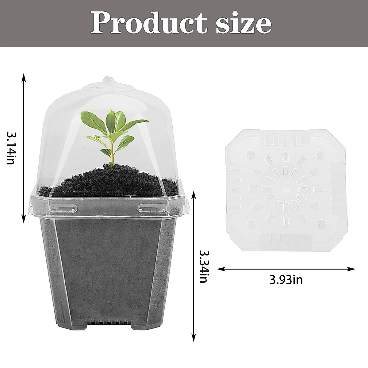 EBaokuup 4" Clear Plant Nursery Pots with Humidity Dome, 10PCS Plastic Gardening Pot Plant Container, Seed Starting Pot with Drain Holes for Seedlings/Vegetables/Succulents/Cuttings