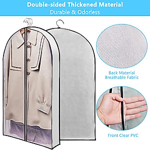 40" Garment Bags for Travel, Suits Bag with 4" Gusset for Hanging Clothes, Wutrye Closet Clothes Organizer Storage Protector Cover for Sweater Coat Jacket Shirts 5 Packs-White