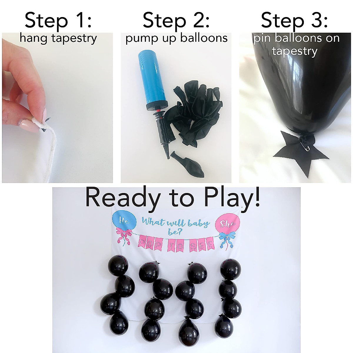 Rool - Gender Reveal Ideas Party Supplies Game Pack - Gender Reveal Dart Board Game, Balloon for Girl or Boy, Decoration Balloons Confetti, Pink, Blue and Black Gender Reveal Balloons