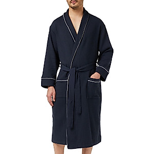 Amazon Essentials Men's Lightweight Waffle Robe (Available in Big & Tall), Navy, Medium-Large