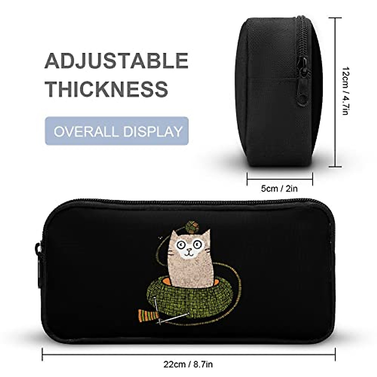 Cat Knitting Pencil Case Pencil Pouch Coin Pouch Cosmetic Bag Office Stationery Organizer