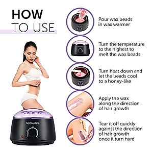 NEOMANN Waxer II Waxing Kit for Women and Men Non-Sticky, Teflon-Coated - Wax Warmer for Hair Removal incl. 300g Wax Beads, 20 Spatulas - Wax Machine or Wax Pot perfect Brazilian Wax Kit for Women