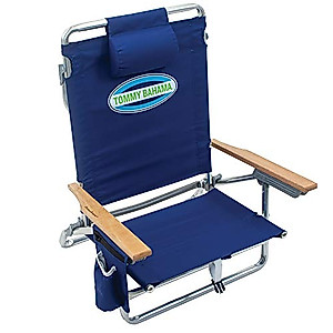 Tommy Bahama 5-Position Classic Lay Flat Folding Backpack Beach Chair, Polyester, Navy