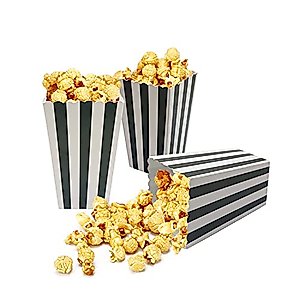 24 Pcs Popcorn Boxes Mini Paper Popcorn Box Cardboard Popcorn Container for Party, White/Black Stripes