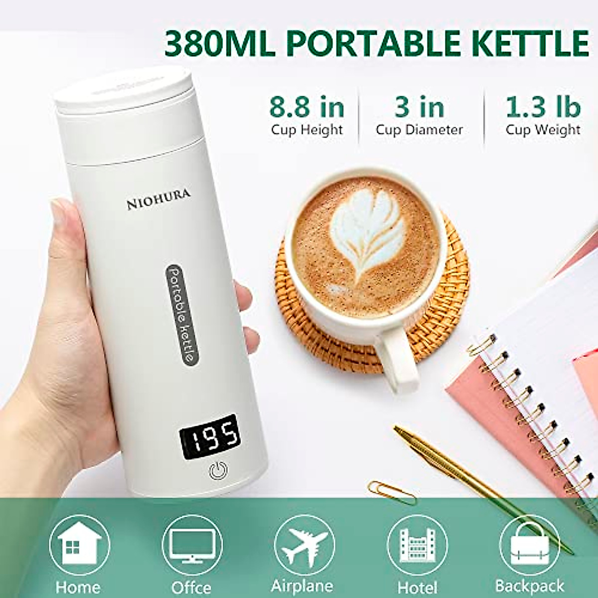 Portable Electric Kettle Small Mini Coffee Tea Kettle, Personal Fast Water Boiler with 4 Variable Presets Temperature, 304 Stainless Steel with Auto Shut-Off & Boil Dry Protection, BPA Free (White)