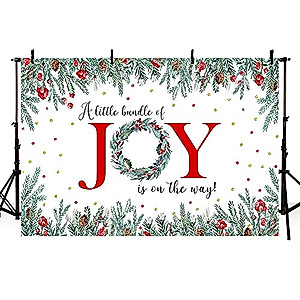 MEHOFOND 7x5ft Christmas Boy Girl Baby Shower Backdrop A Little Bundle of Joy is On The Way Red Xmas Winter Wonderland Photography Background Cake Table Decoration Photoshoot Studio Banner