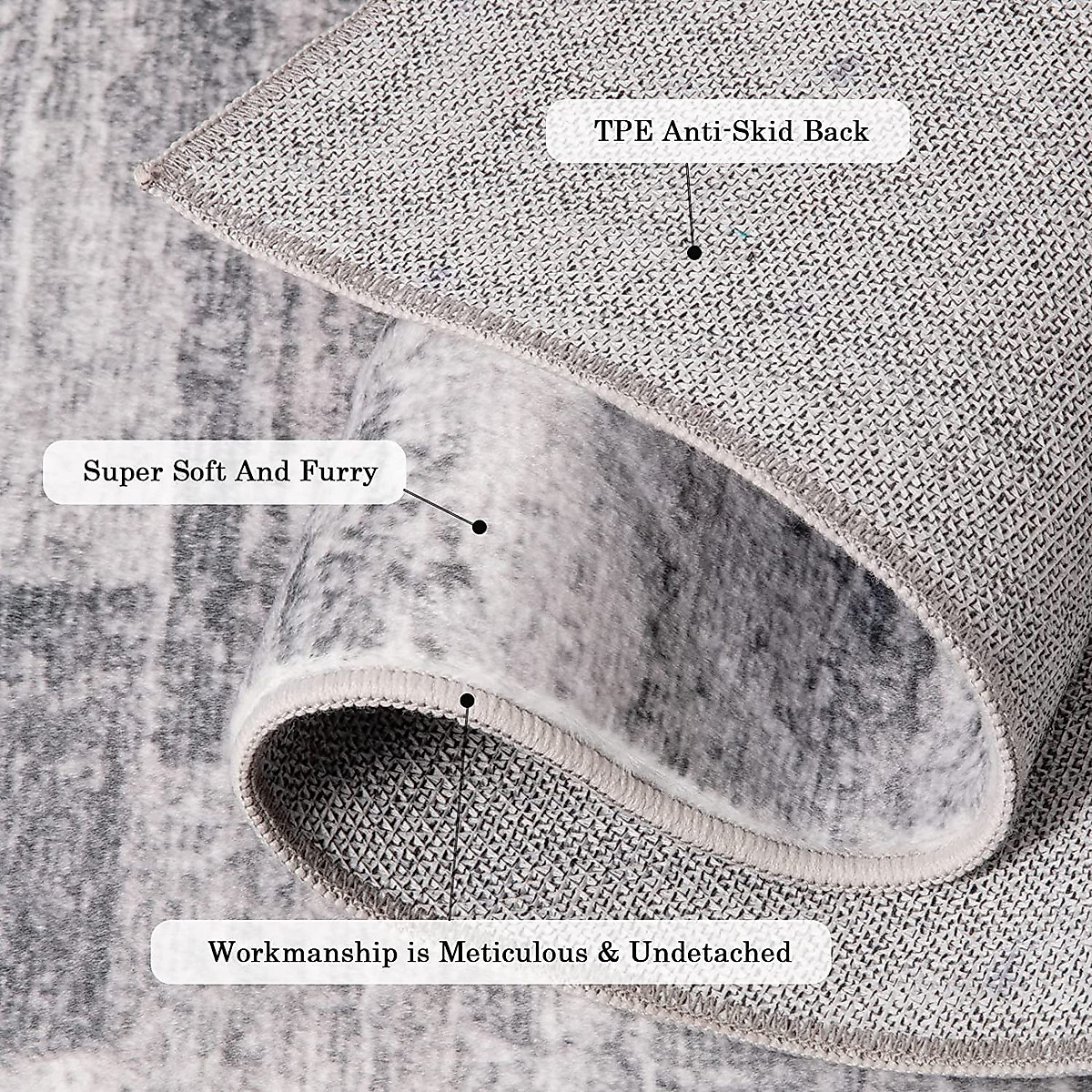 Area Rug Living Room Rugs 8x10 Washable: Indoor Soft Low Shaggy Fluffy Pile Carpet Abstract Decor Large for Bedroom Dining Room Under Kitchen Table Home Office - Gray/Ivory