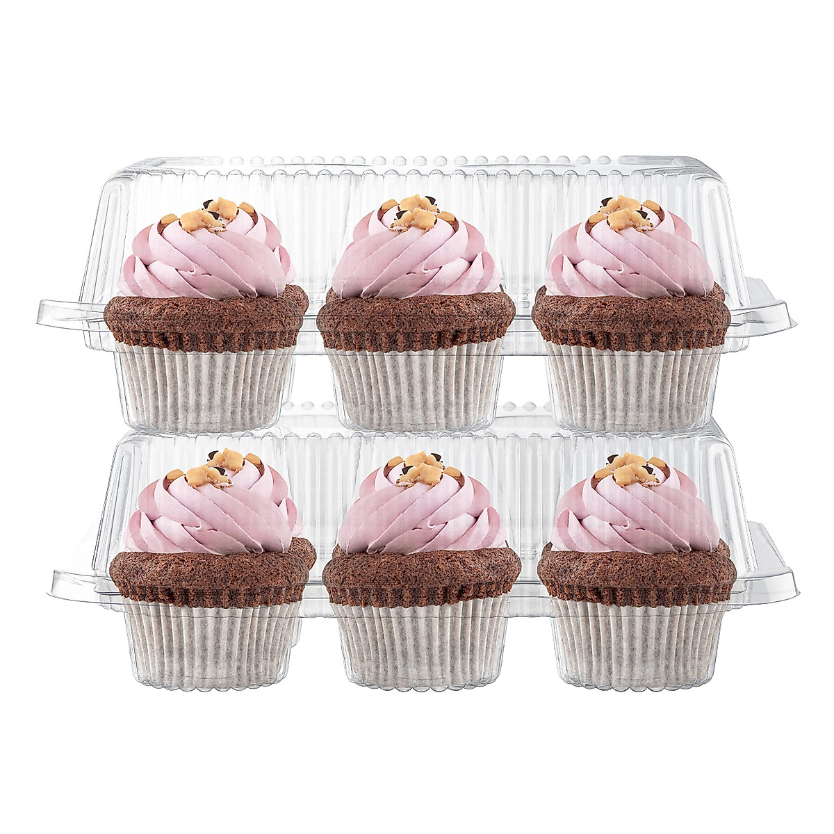 Plastic Cupcake Containers Boxes | 6 Compartment – 12 Pack | Disposable High Dome Dozen Cupcake Holder With Lid Bulk | Extra Sturdy Stackable Cupcake Boxes | Durable Muffin Packaging Transporter To Go