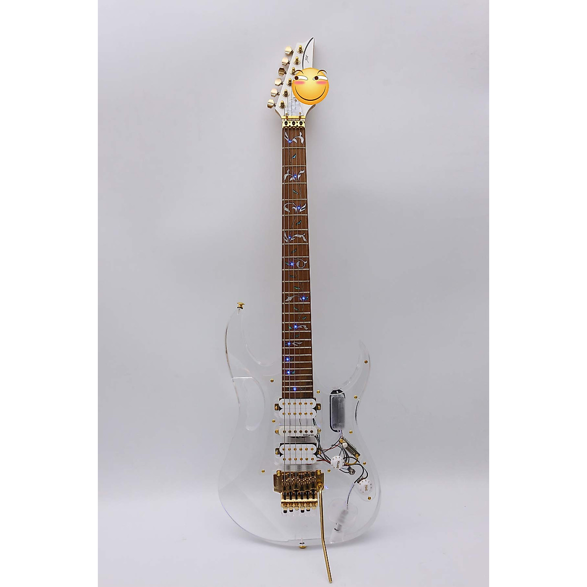 LED Light Electric guitar Crystal Guitar Body Maple Rosewood Vine Inlay Blue Color