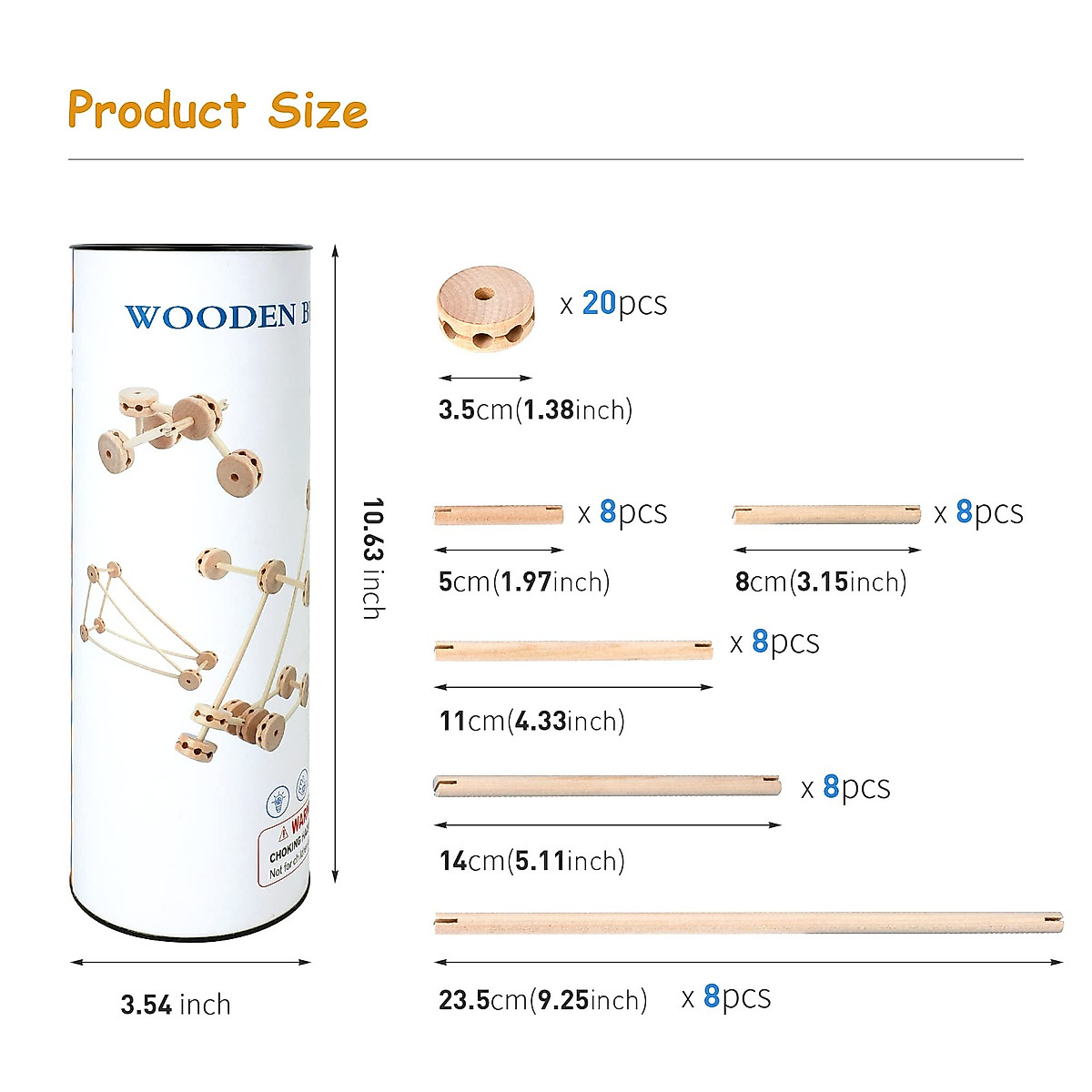 WODI Wooden Building Blocks，60 PCS Tiny Educational Natural Wood Stem Toys, DIY Wooden Blocks Splicing, Montessori Building Blocks Building Blocks for Kids Ages 4-8 to Create Various Shapes