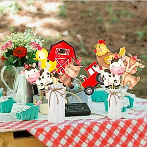 32pcs Farm Animal Centerpiece Sticks Farm Birthday Party Centerpiece Decorations Farm Theme Table Toppers for Barnyard Birthday Barn Party Baby Shower Supplies