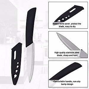 Paring Knife, New Sharp and Durable Fruit Knife with Protective Cover,fruit Knife Small Fo Exquisite Appearance,suitable for Most Types of Vegetables and Fruits,3 Pieces (black)