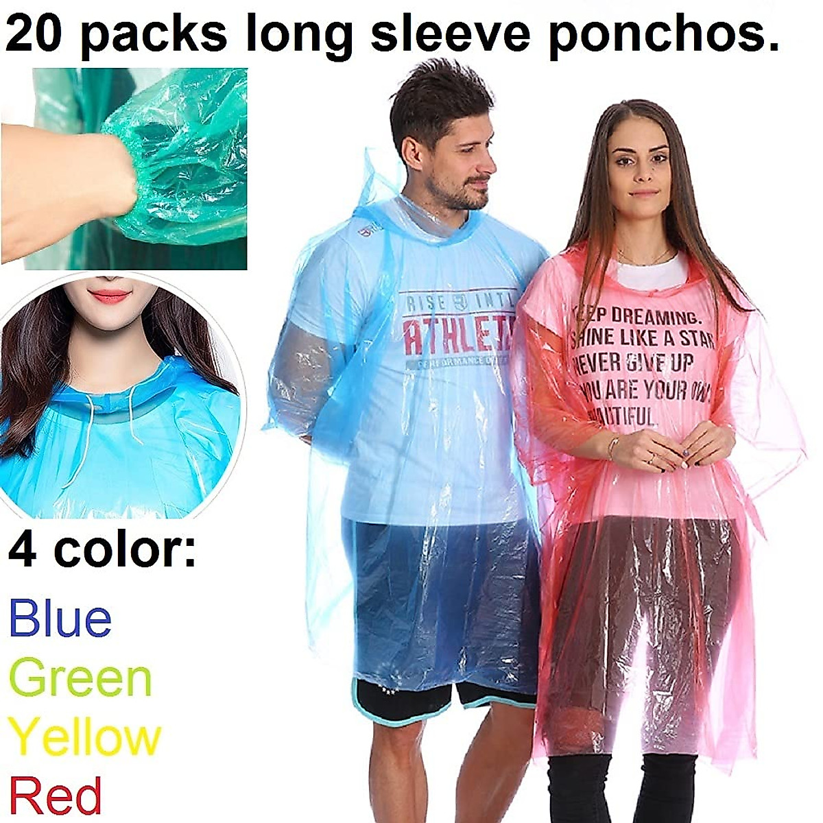 Rain Ponchos for Adults Disposable Poncho for Disney World 20 Pack Panchos Rain Adult Bulk Emergency Waterproof Plastic Raincoat with Hood Lightweight Pocket Camping Throw Away Men Women Compact Pncho