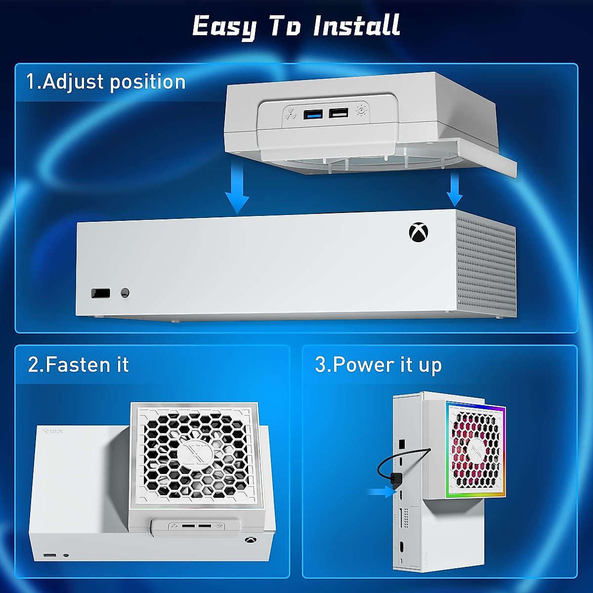 RGB Cooling Fan for Xbox Series S Console with 3 Adjustable Fan Speed, High Speed Fan Cooler System for Xbox Series S Accessories, Fits Horizontal or Vertical Placement, White