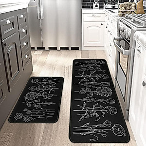 Znutrce Farmhouse Flower Kitchen Mats for Floor Set of 2,Anti Fatigue Mats for Kitchen Floor,Comfort Standing Floral Kitchen Rugs and Mat,Non-Slip Washable Cushioned Anti Fatigue Rug.17"X47"+17"X30"