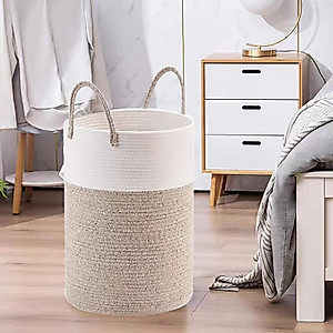 Tall Woven Laundry Basket with Handles, Clothes Hamper Storage Basket for Living Room, Bedroom, Entryway, Bathroom, Large Woven Blanket Basket for Pillows, Towels, Blankets