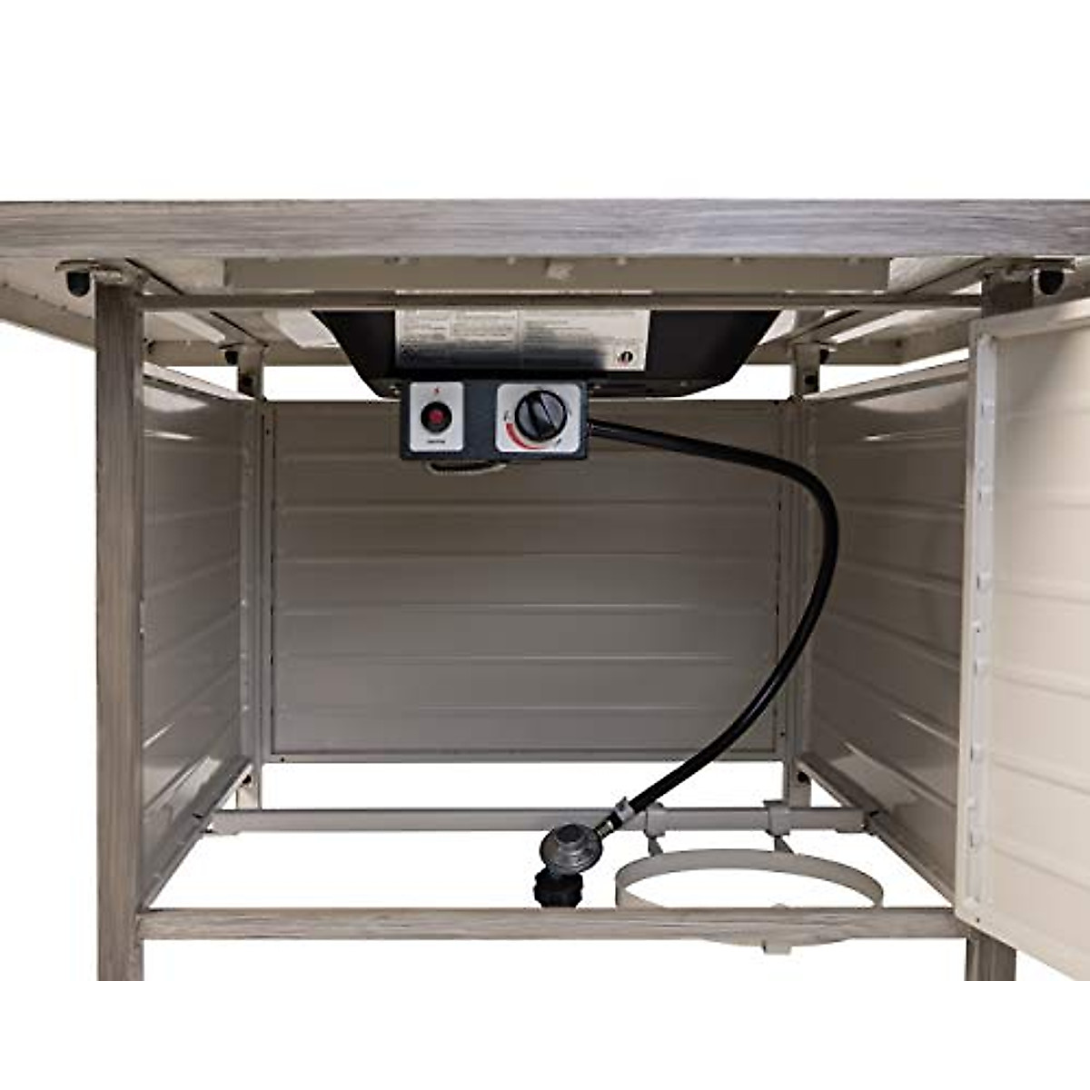 Fire Sense 62741 Langhorne Aluminum Convertible Gas Fire Pit Table 55,000 BTU Outdoor Multi-Functional Fire Pit with Fire Bowl Lid, Nylon Weather Cover & Clear Fire Glass - Barnwood Finish - Square