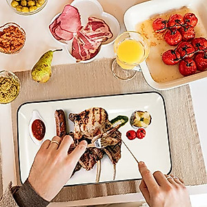 Aquiver 12" Ceramic Platters - White Rectangle Serving Plates for Party Food, Sushi, Fruits, Snacks, Appetizer, Taco, Desserts, Entertaining Guests, Set of 4 (Creamy White)