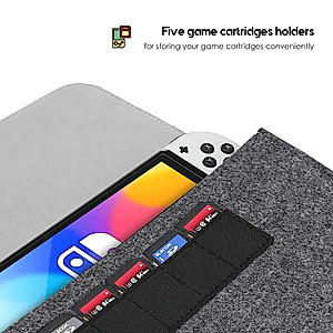 ProCase Carrying Case for Nintendo Switch OLED Model & Nintendo Switch, Portable Travel Bag Ultra Slim Felt Pouch for Nintendo Switch 2017 / Switch OLED Model 2021 with 5 Game Cartridges Holders –Grey