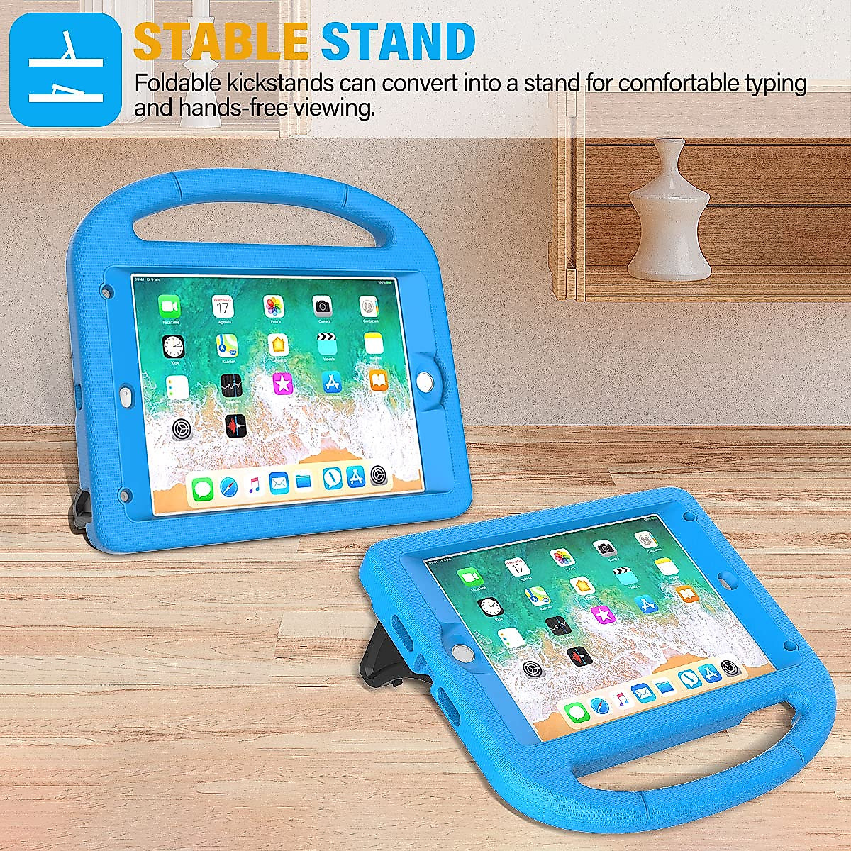 SUPLIK Kids Case for iPad Mini 4/5 (7.9"), Built-in Screen Protector Durable Shockproof Protective Cover with Handle Stand for 7.9 inch Apple iPad Mini 4th/5th Generation, Blue