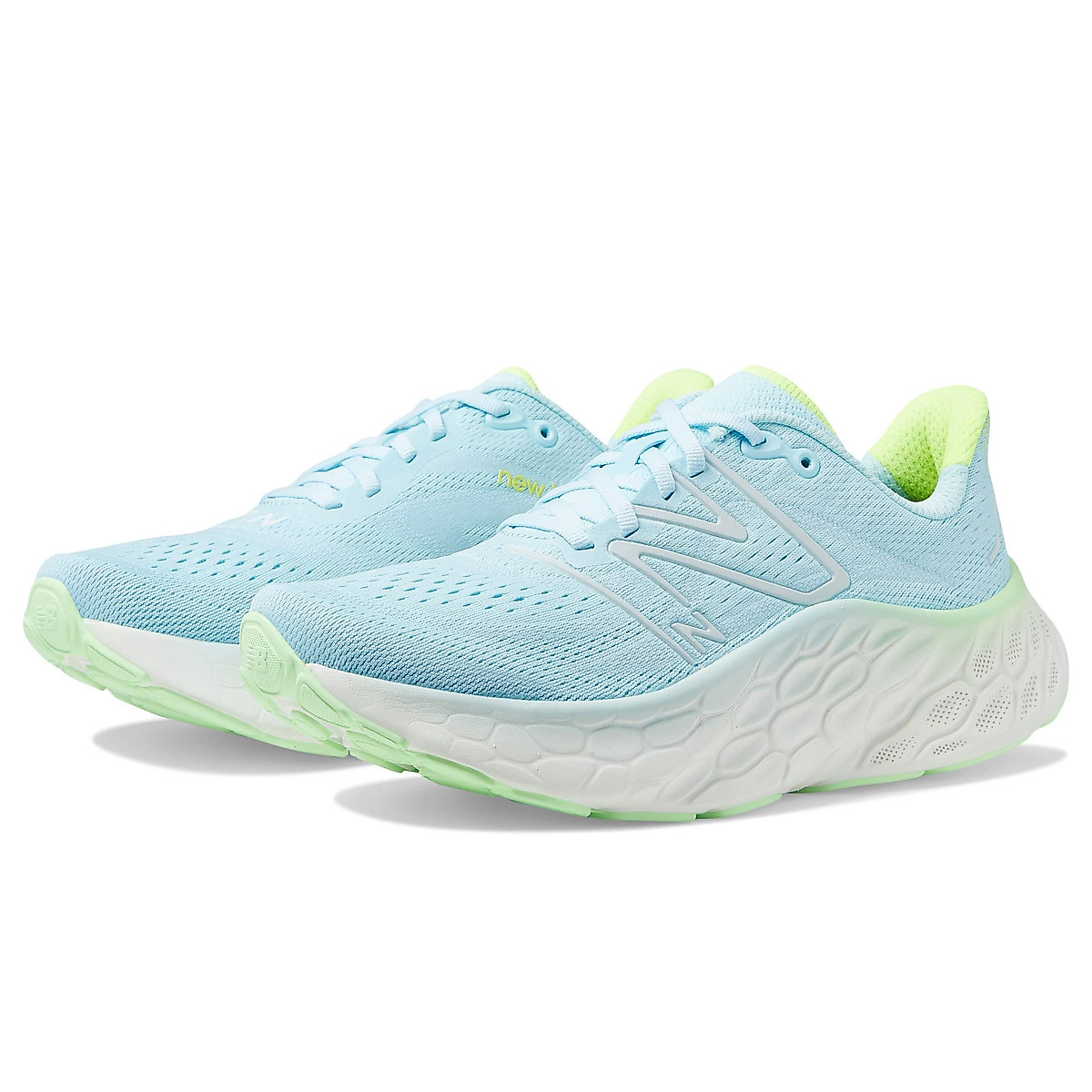 New Balance Women's Fresh Foam X More V4 Running Shoe, Bleach Blue/Green Aura/White, 13 Wide