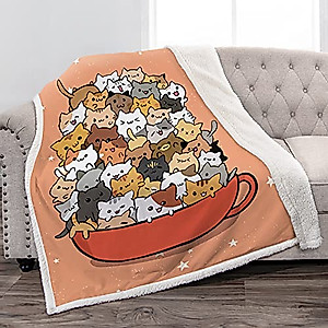 Jekeno Teacup Cats Blanket Orange Soft Warm Print Throw Sherpa Blanket for Kids Adult Office Gift 50"x60"