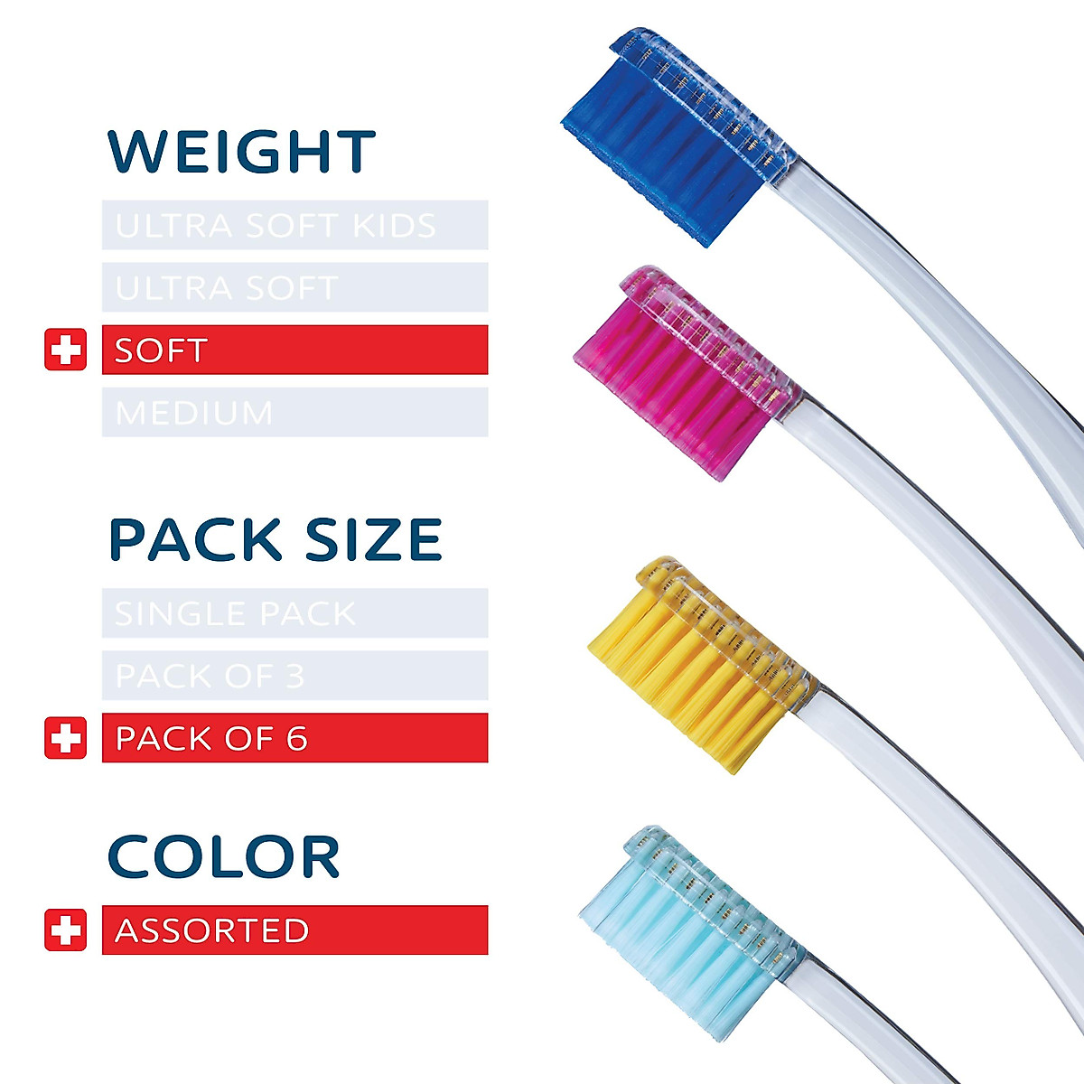 TELLO 4920 Adult Soft Swiss Toothbrush for Gentle Cleaning, 6-Pack