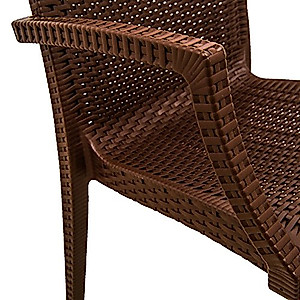 LeisureMod Hickory Weave Indoor Outdoor Patio Dining Side Armchair Set of 4 (Brown)