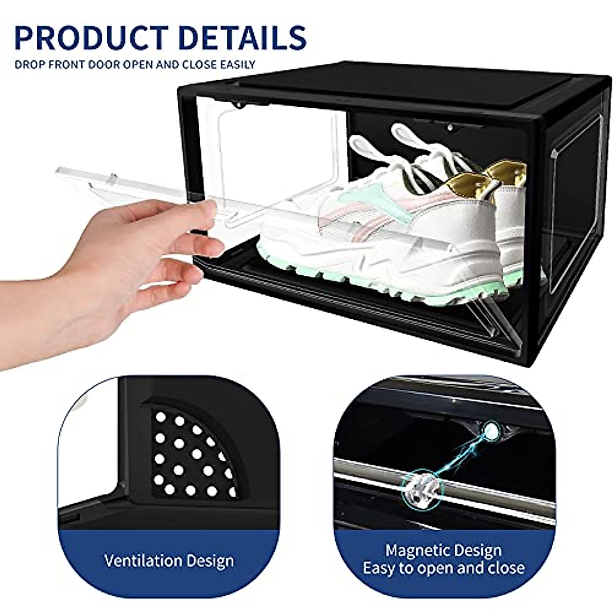 mupera X-Large Shoe Storage Box - Upgrade Black Shoe Bins(2023 New), Stackable Sneaker Storage Boxes, Hardtop Plastic Shoe Storage Organizer Bin with Lid, Sneaker Shoe Holder Containers for Closets