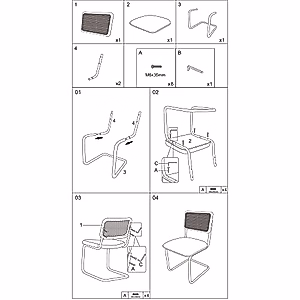 CangLong Mid-Century Modern, Natural Mesh Rattan Backrest, Upholstered Fleece Seat Armless Chairs with Metal Legs for Home Kitchen Dining Room, Set of 2, Black