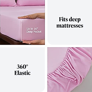 MEISHANG Twin Size Sheet Set Cooling Breathable Bed Sheets Set, Ultra Silky Soft Microfiber Sheet with 16 Inch Deep Pocket, Machine Washable, 4 Pieces (Twin, Pink)