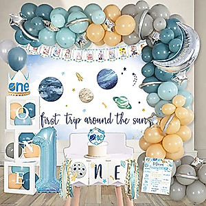 YSHMFEUX First Trip Around The Sun Birthday Decorations Party Supplies, Space Theme 1st Birthday Party Decor, 1st Birthday Boy Decorations, Baby Boy 1st Birthday Decor