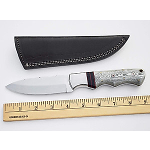Whole Earth Supply Drop Point D2 Hunting Knife with White & Gray German Micarta Skinning Custom Knives with Leather Sheath