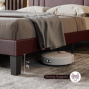 DUMMUP Upholstered Queen Bed Frame/Linen Upholstered Platform with Headboard and Sturdy Wooden Slats/No Box Spring Needed/Noise-Free/Easy Assembly (Brown Leather)