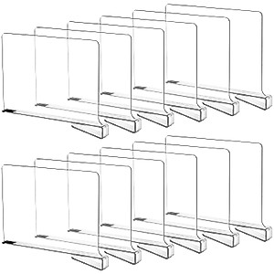QWORK Clear Acrylic Shelf Dividers for Closets (12 Pack) – 8" x 12", Shelf Dividers, Purses Separators
