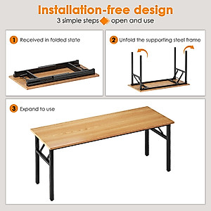 Need Computer Desk Office Desk 62 inches Folding Table with BIFMA Certification Computer Table Workstation No Install Needed, Teak AC5BB-157