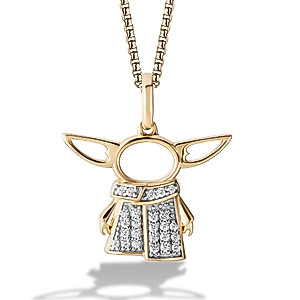 Jewelili Star Wars™ Fine Jewelry Grogu™ Women's Pendant 1/10 Ct.Tw. White Diamonds 10K Yellow Gold
