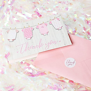 Pipilo Press 60 Pack Girl Baby Shower Thank You Cards with Envelopes and Stickers for Gender Reveal Parties (6 x 4 In)