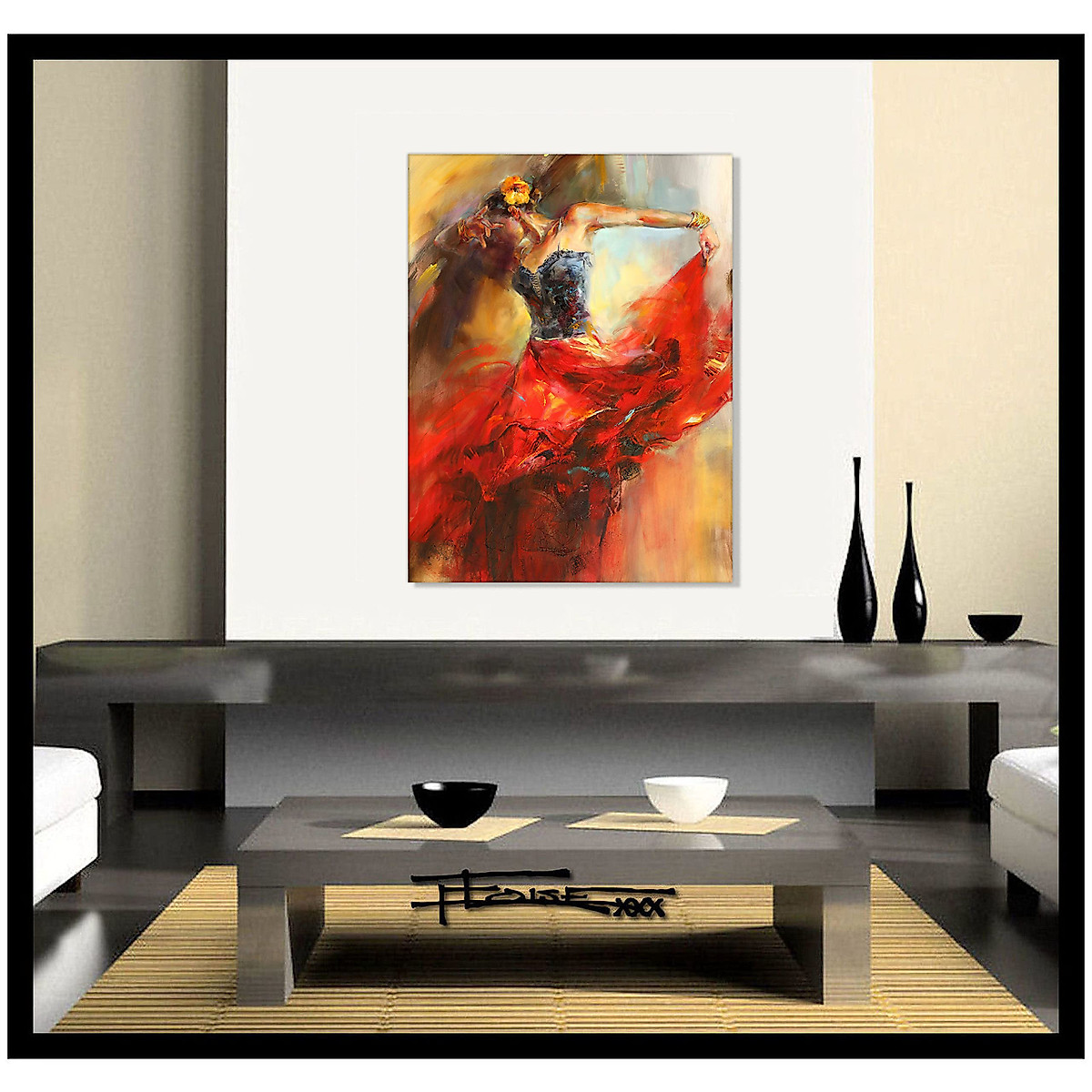 Dancing Lady Oil Paintings on Canvas 12x16 Inch Framed Wall Artwork for Living Room Bedroom Home Decorations Wall Decor Red Girl Dancer Artwork Ready to Hang -Style A