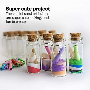 Upper Midland Products Sand Art Wishing Bottles, Bulk Sand Art She Shell Set, 20 Glass Bottles, 50 Seashells, 7 Color Sand, 20 Letter Paper, 3 funnels