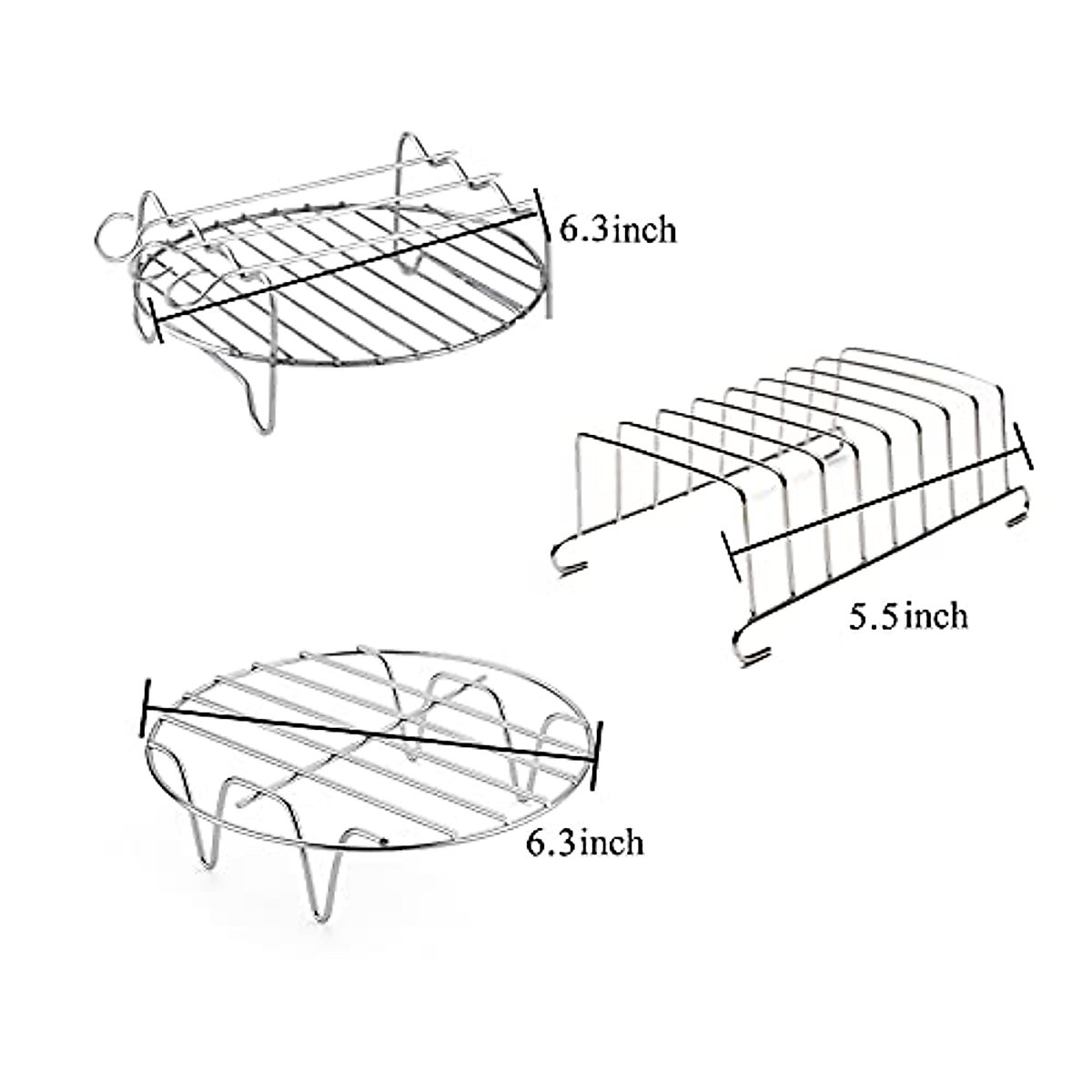 Air Fryer Rack Air Fryer Accessories 6'' Set of 3 Multipurpose Double Layer Rack with Skewer Round Cooking Rack Toast Rack Fits Most 2.5QT or Above Air Fryer